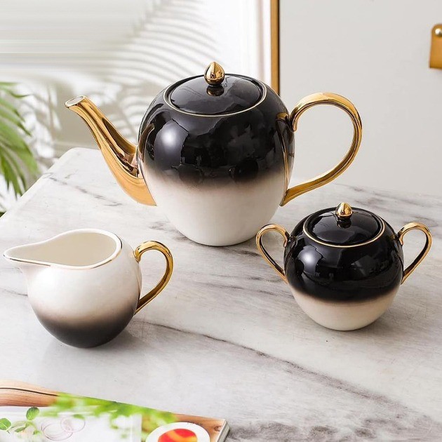 New Tea and cake set black 30 pieces